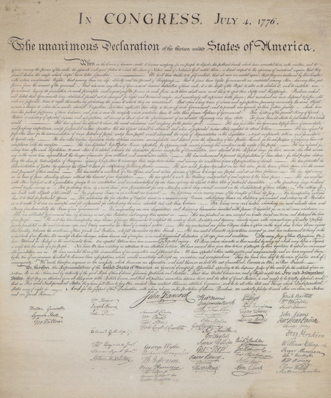 [DECLARATION OF INDEPENDENCE]. In Congress, July 4, 1776. The Unanimous ...